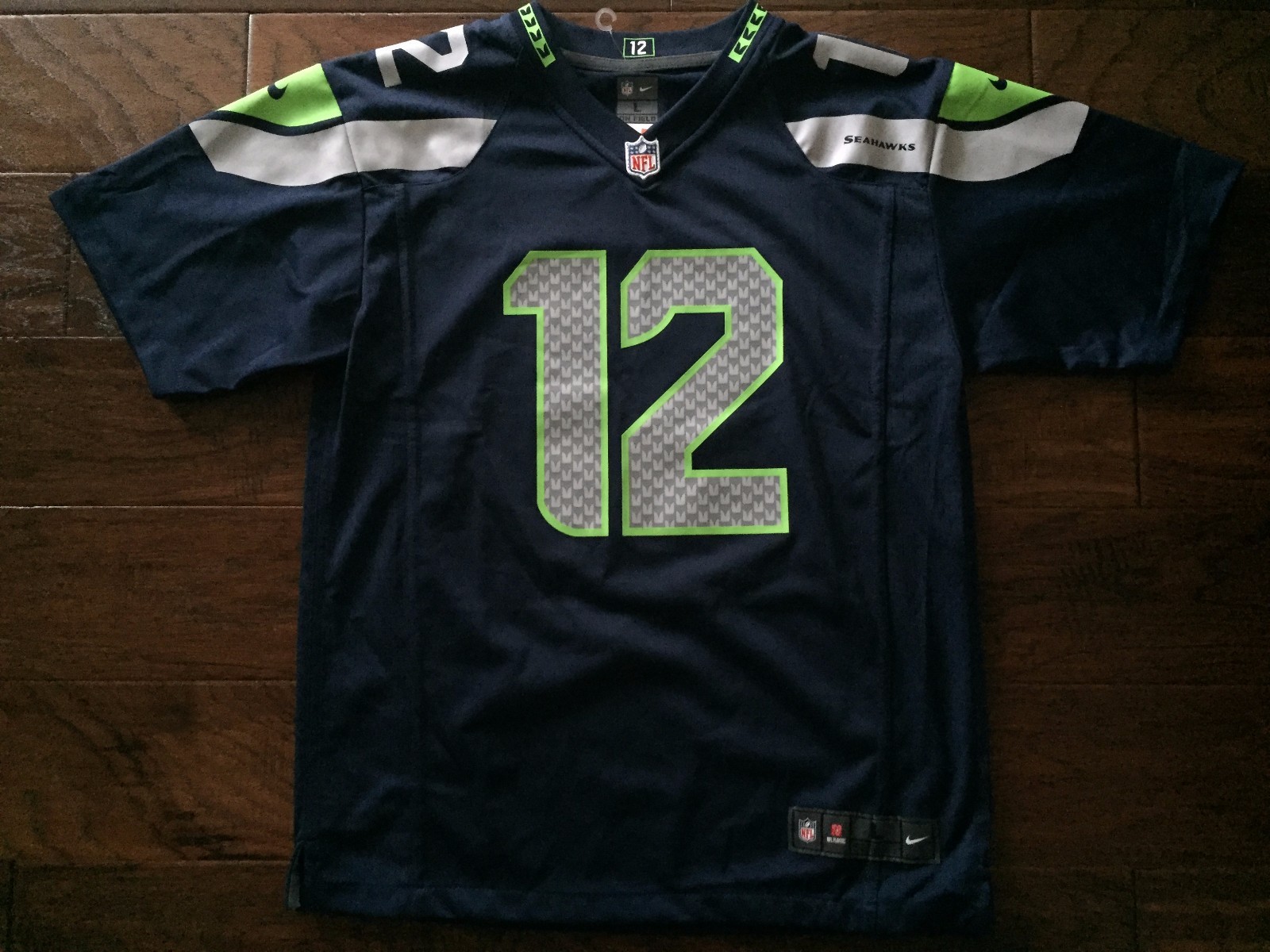 Seattle SEAHAWKS #12 FAN 12th Man NFL Nike Jersey Youth Sz L Boys Navy ...