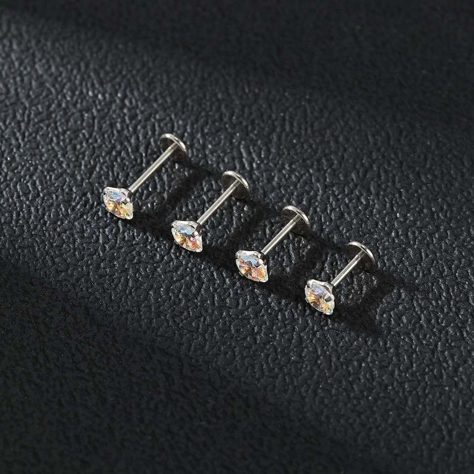 12/15/16Pcs Stainless Steel Lip Studs Threaded Stud Earrings CZ Labret ...