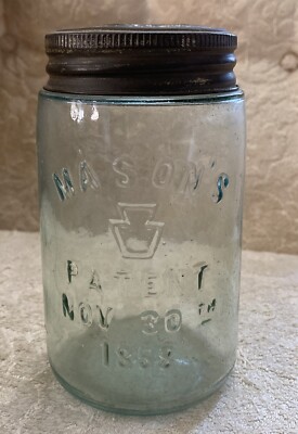 Aqua Pint Keystone Mason's Patent Nov 30 1858 Canning Mason Fruit Jar ...