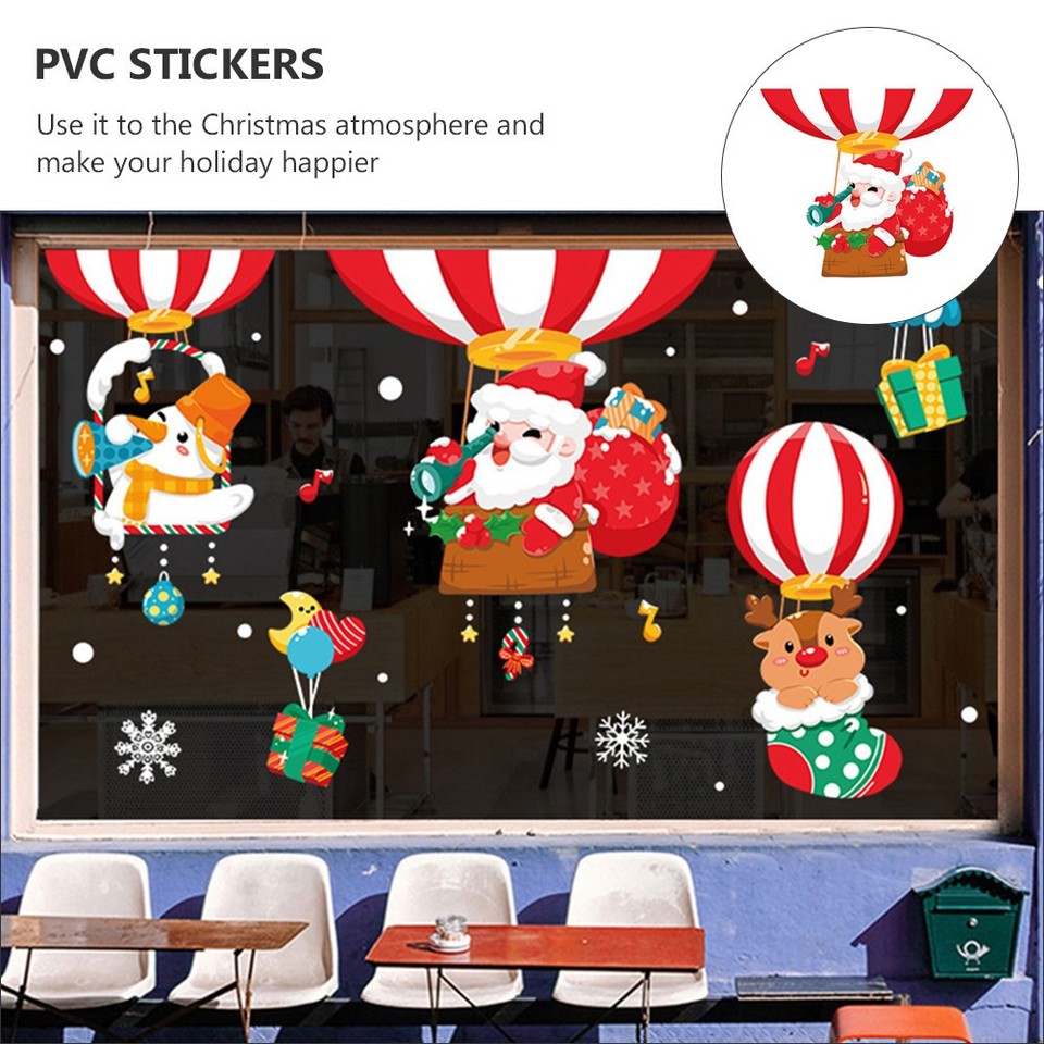 2 Pcs Removable Christmas Window Sticker PVC Santa Claus Cartoon Design ...