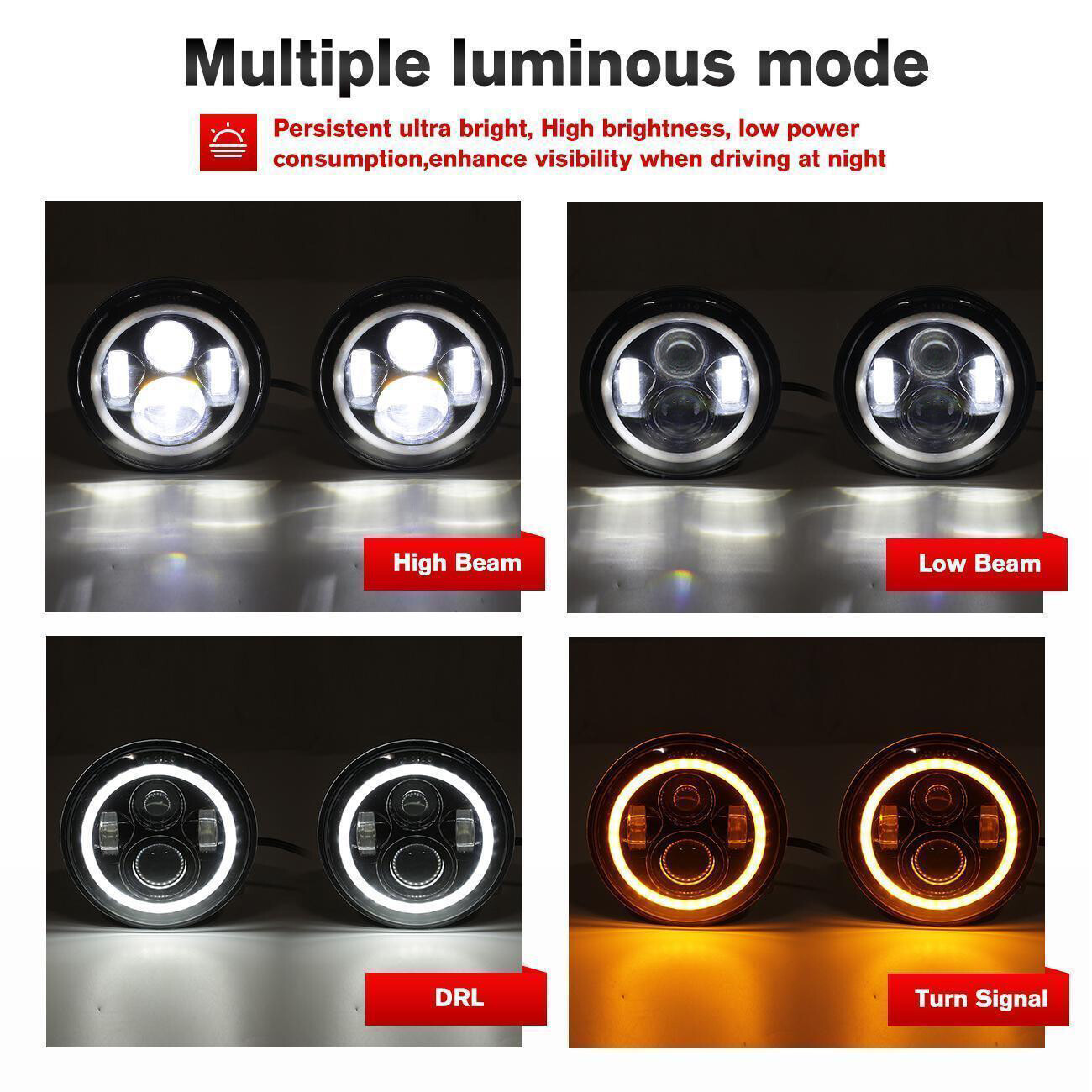 For MG MGB GT 1966-1980 Pair 7Inch Round LED Headlights Halo Projector ...