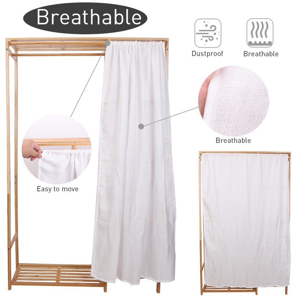 6 Tier Bamboo Garment Rack Storage Shelves Clothes Hanging Wardrobe ...