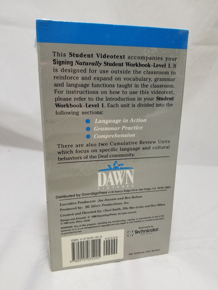 Signing Naturally Level 1 VHS vocabulary grammar hearing impaired sign ...