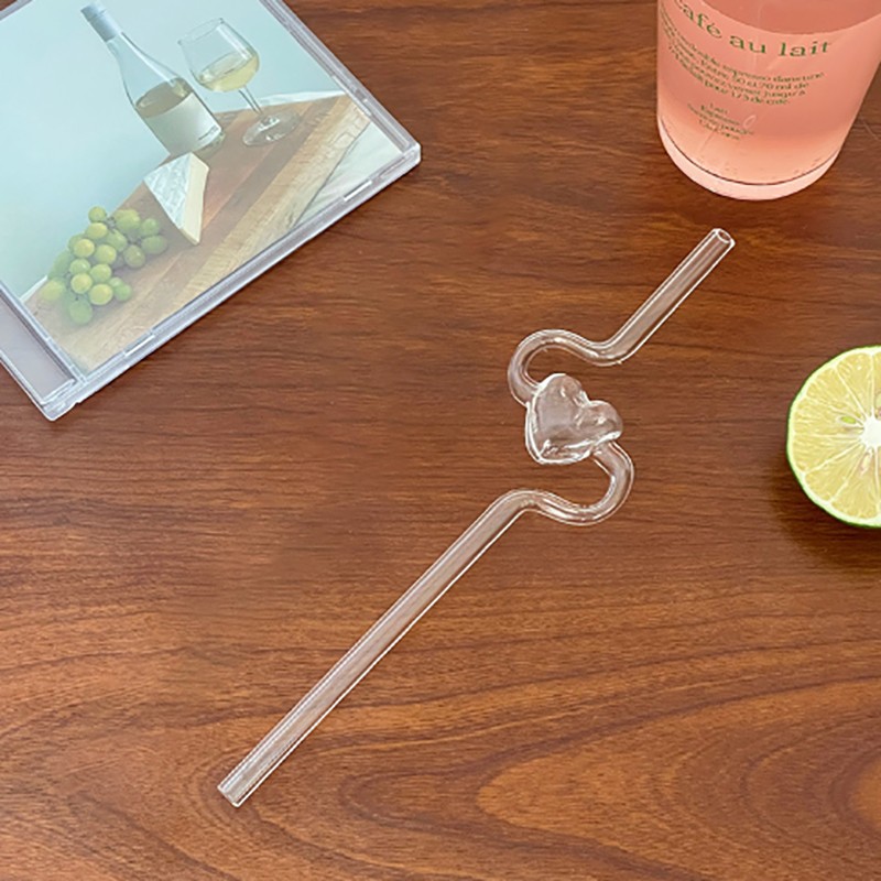 Love-shaped Heat-resistant Glass Straw High-value Girl Heart Glass Tube ...