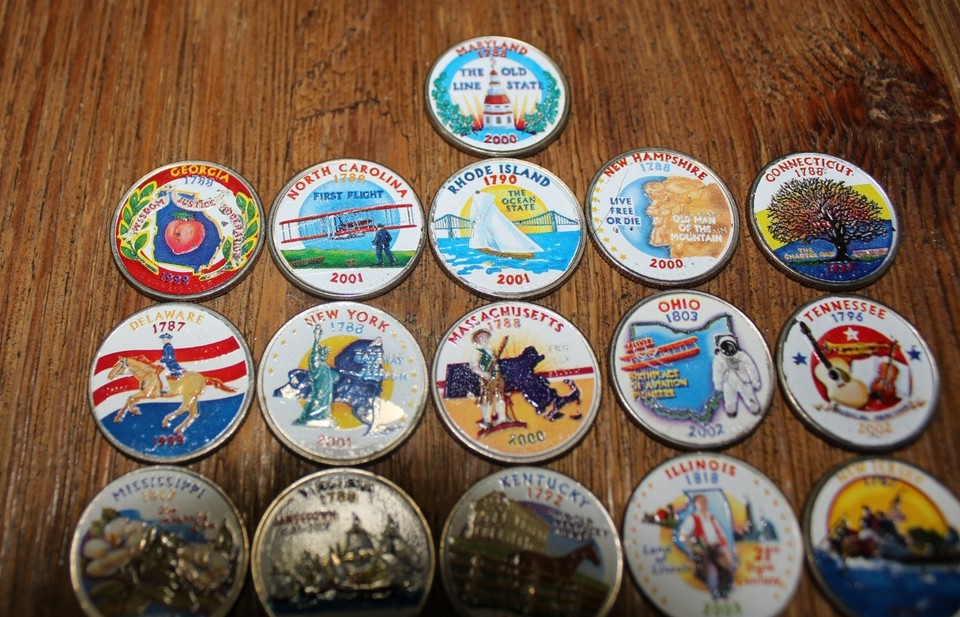 Lot of 21 Colorized State Quarters Statehood Series | eBay