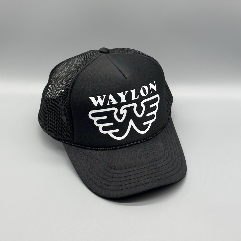 Waylon Jennings Hat Black Trucker Mesh Rope Cap Country Music Western ...
