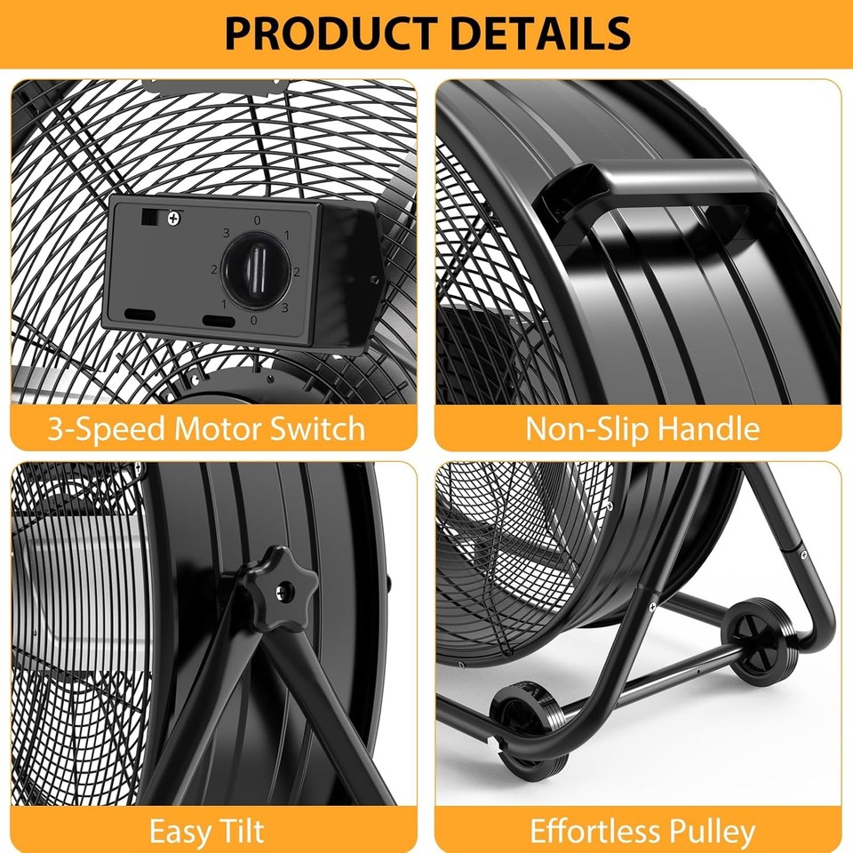 24" Industrial Tilt Drum Fan Heavy Duty Metal 3 Speed 360° Adjustable ...