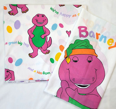 Vintage 1992 Barney Purple Dinosaur Twin Flat Sheet Pillowcase Standard ...