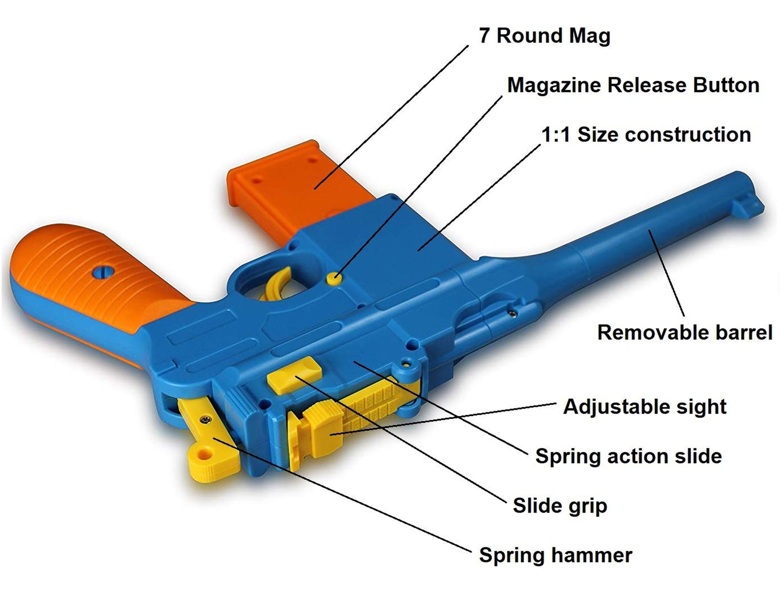 Mauser C96 Toy Gun with Soft Bullets, 7 Round Ejectable Magazine ...