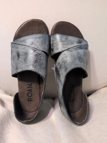 Roan Sandals Womens Sz 7 Gray Leather Cutout Side Gladiator Flat | eBay