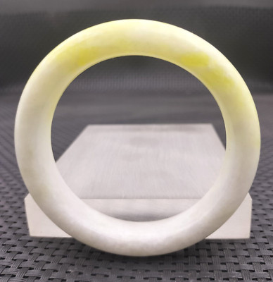 59mm Natural Yellow White Jade Carved Wide Bracelet Chinese Northern ...