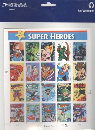 USPS Sheet of Stamps DC Comics Super Heroes Wonder Woman Superman ...