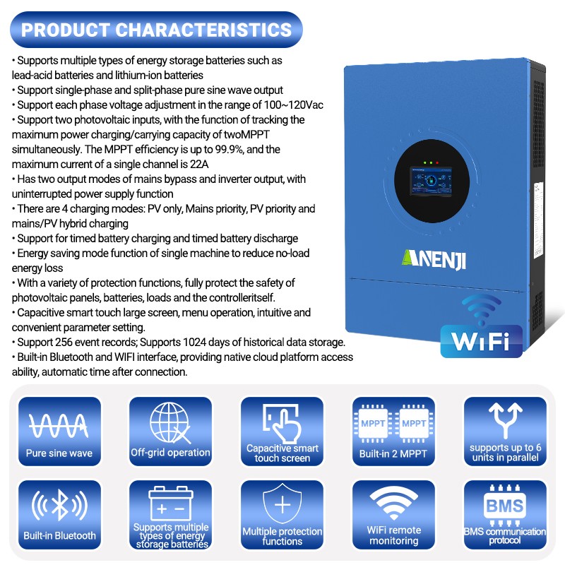 12000W 48V MPPT Solar Inverter 120V/240V Single/Spilit Phase w/Wifi ...