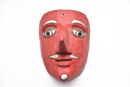 Vintage MEXICAN FOLK ART Carved WOOD DANCE MASK Veracruz RED LARGE NOSE ...