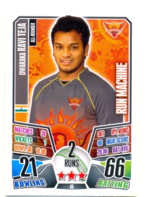 2013-2014 IPL - card 46 - Hyderabad Sunrisers player - Dwaraka Ravi ...