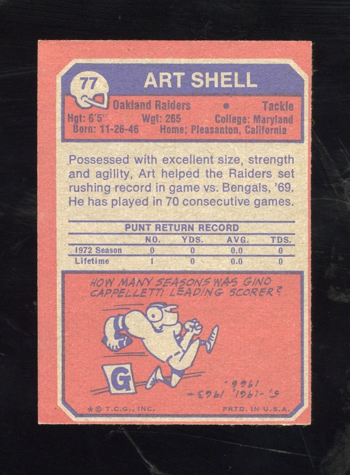 1973 Topps #77 Art Shell Rookie RC - EX - Oakland Raiders | eBay