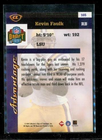 1999 Collectors Edge Advantage Rookie Auto Kevin Faulk #165 LSU ...