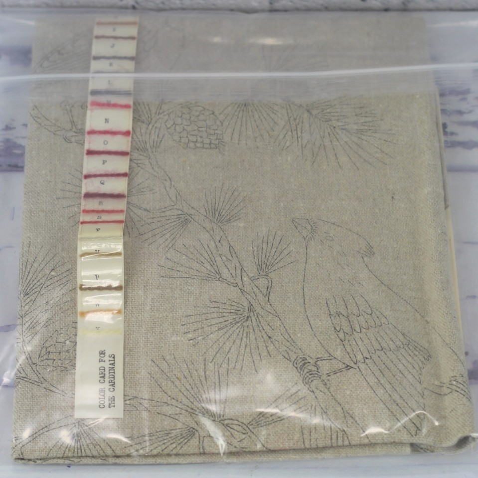 Vintage Crewel Embroidery Kit Cardinals Blanche Virgien Birds NO YARN ...