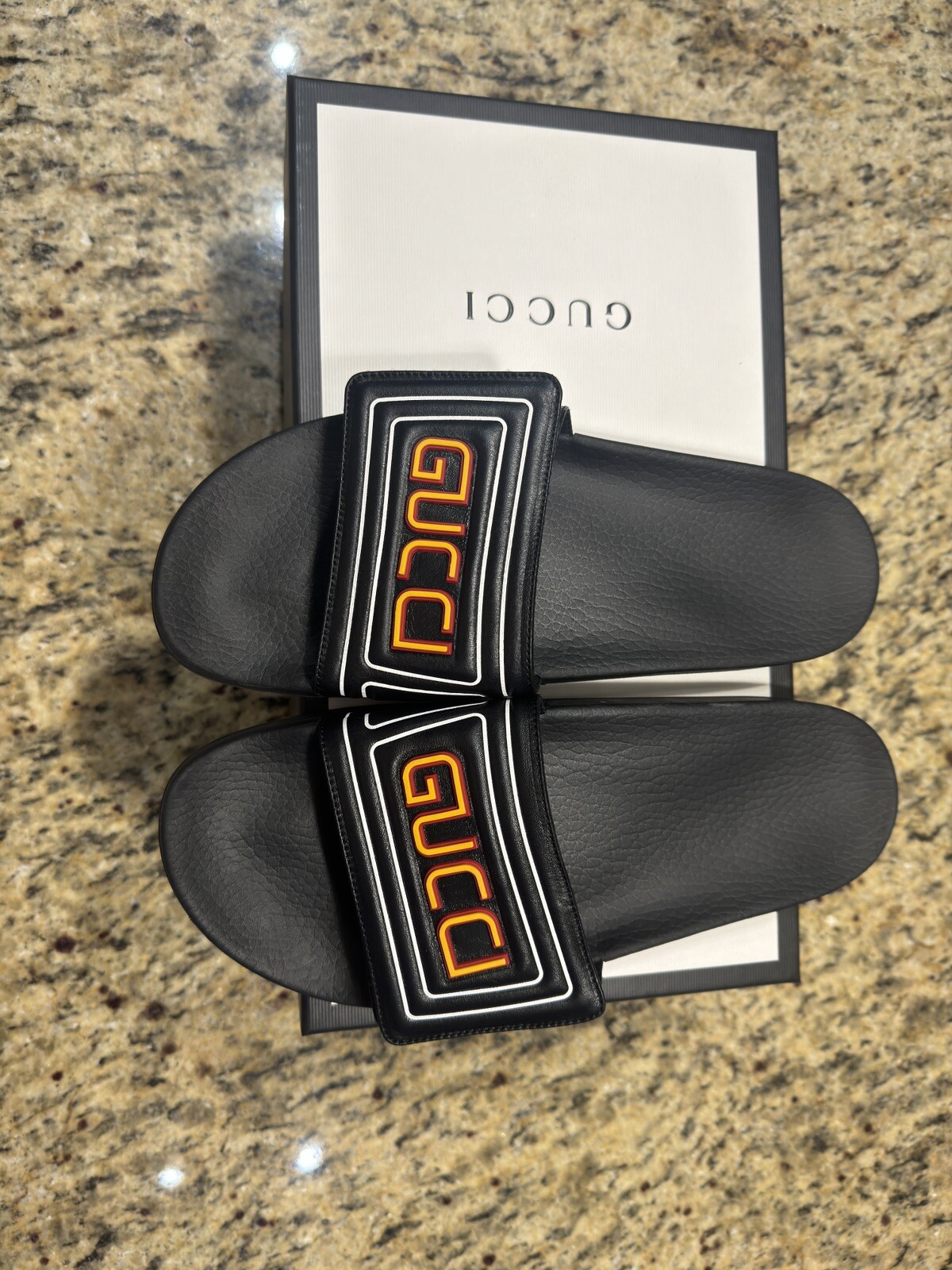 Gucci Sandals/Logo Black Leather Men’s Pool Slides US… - Gem
