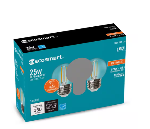 EcoSmart LED Filament Light Bulb 25-Watt Equivalent G16.5 Soft White (3 ...