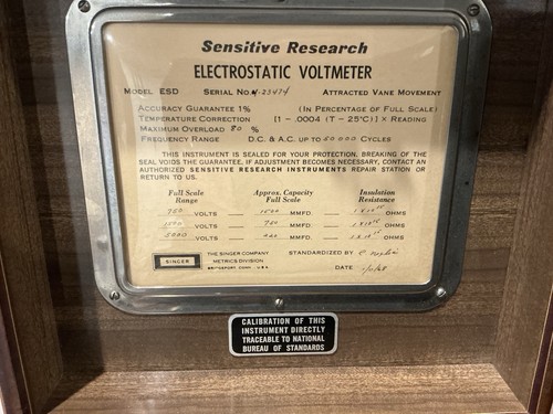 Vtg 1968 Electrostatic Voltmeter Model ESD by Sensitive Research ...