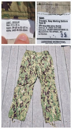 NWU Navy Working Uniform Type III Trousers Digital Camo Large Regular ...