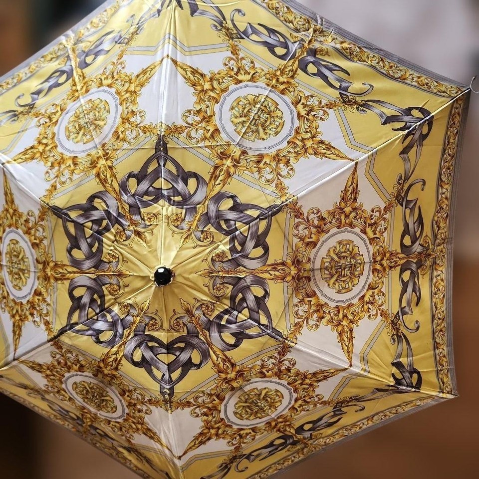 GIANNI VERSACE Folding Umbrella Baroque Print Gold/Yellow/Gray NoCase ...