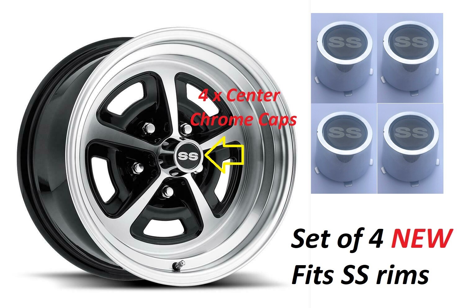 Chevelle SS Rims Centers Chrome Center Wheel with SS Logo 69-70 Set of ...