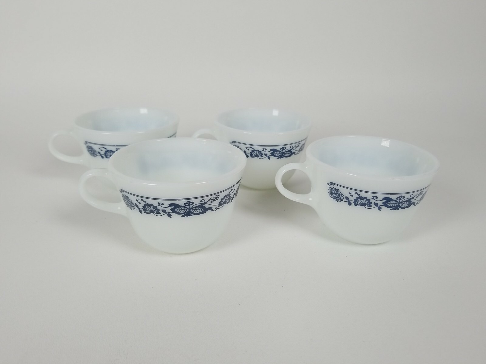 Vintage Pyrex Coffee Cups White with Blue Onion Floral Design ~ Set of ...