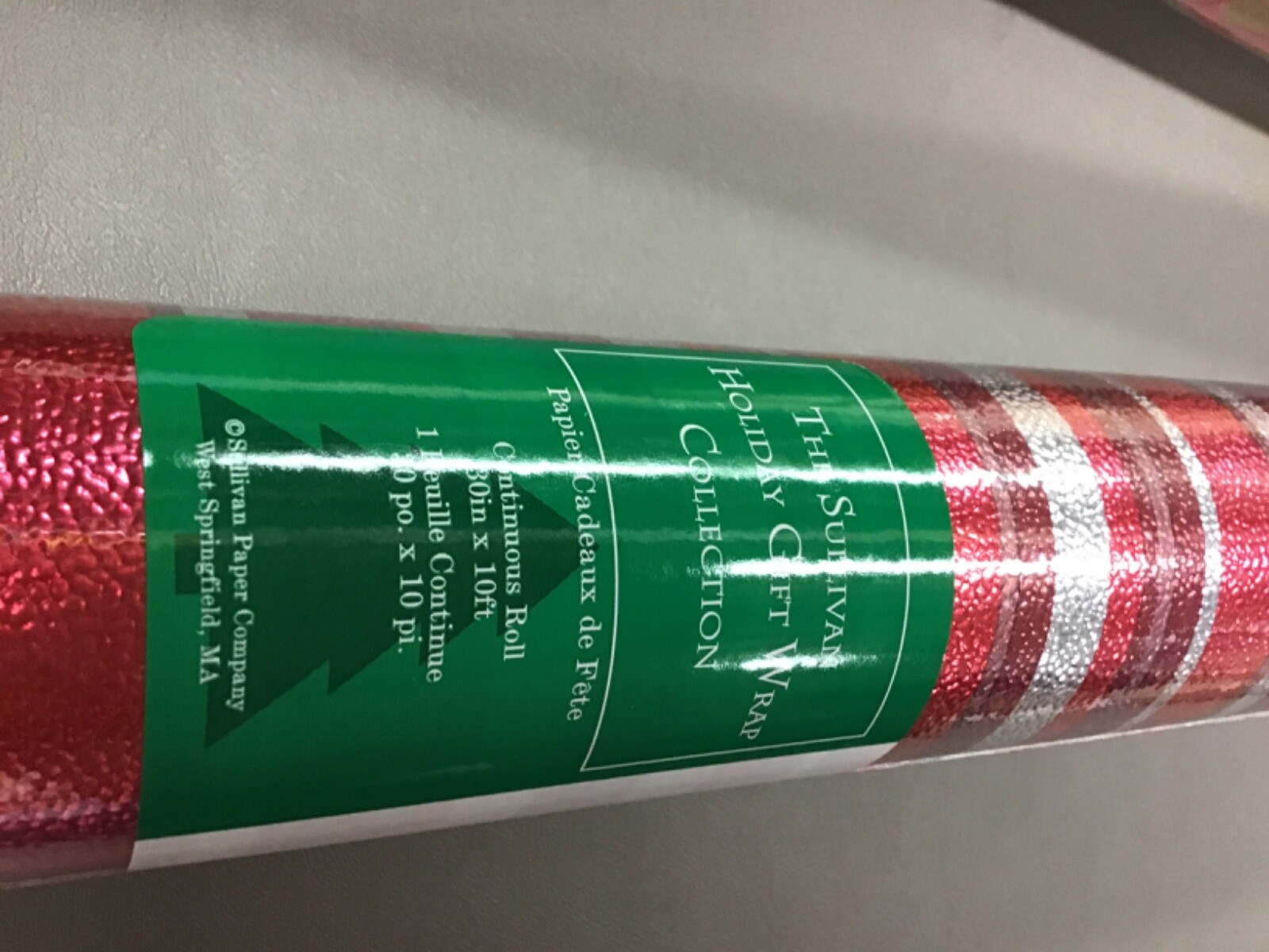 Holiday Foil Christmas Gift Wrap Multi Red, Mauve and Silver Stripped ...