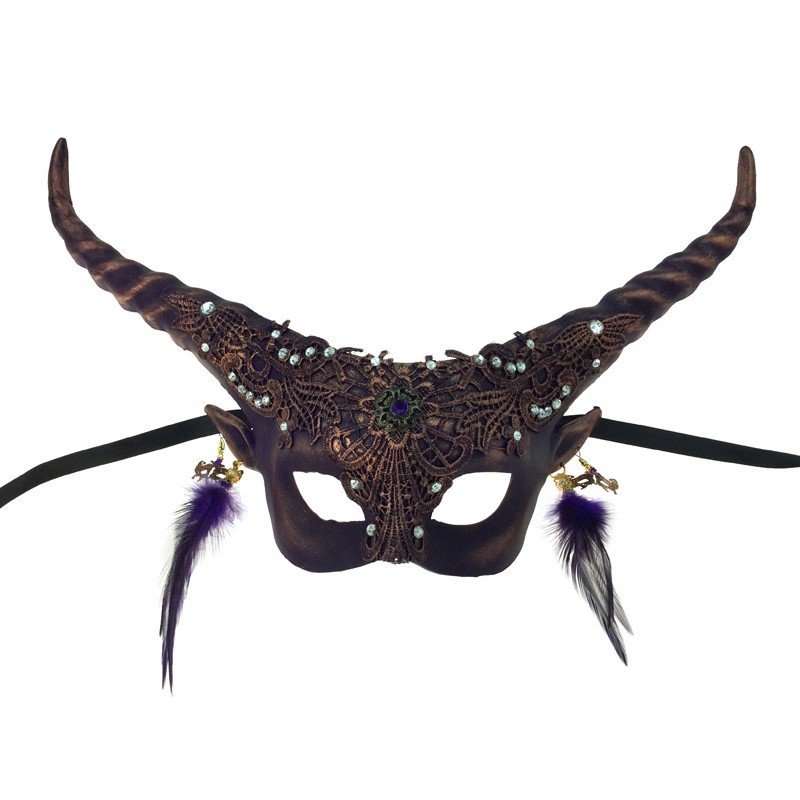 HORNED DEVIL FAUN COSTUME HALF FACE MASK HORNS VENETIAN MYSTICAL SPIRIT ...