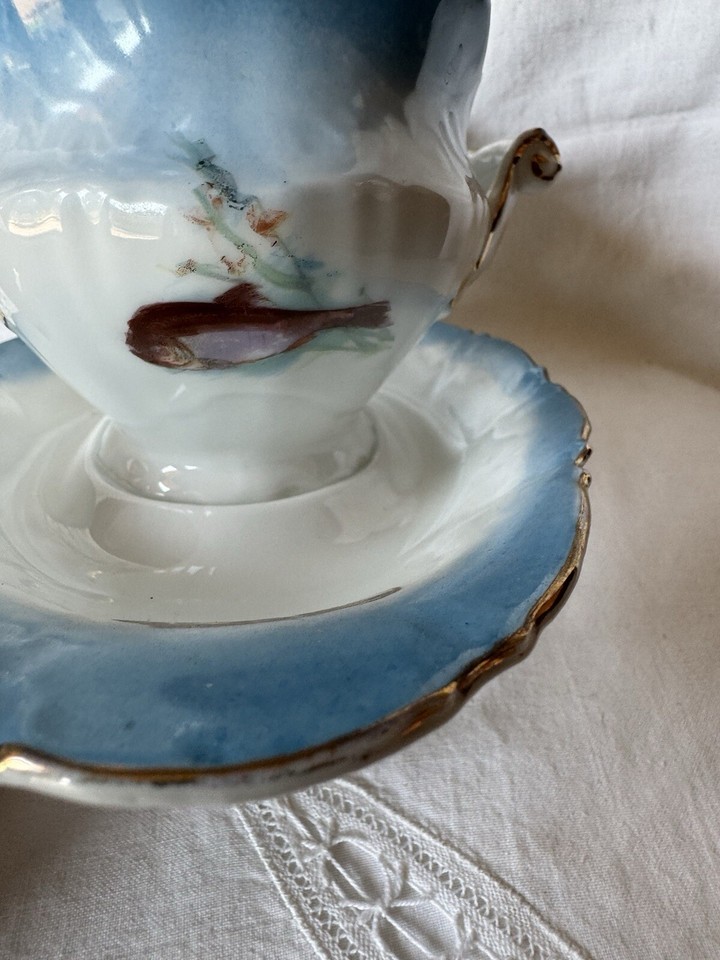 RARE ANTIQUE VICTORIA AUSTRIA LIMOGES FISH & SHELL PATTERN GRAVY BOAT ...
