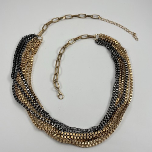 Gold Tone Gunmetal Tone Box Chain Multi Layer Statement Boho Necklace ...