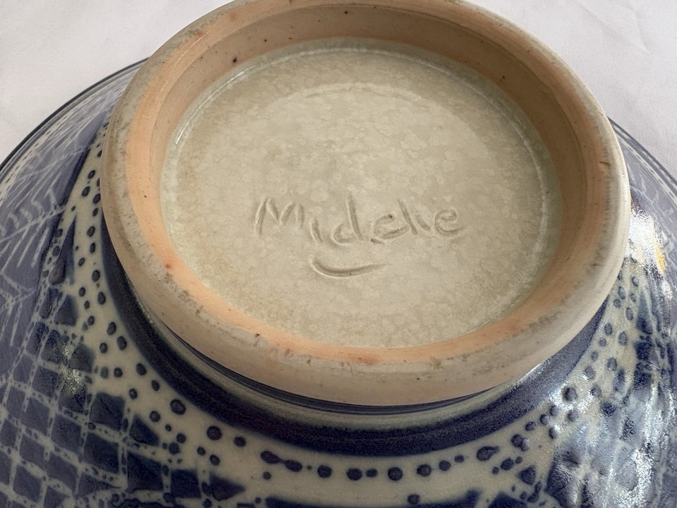 Vintage Mideke Studio Art Pottery Custom Made Bowl Blue Leaf Design 10 ...