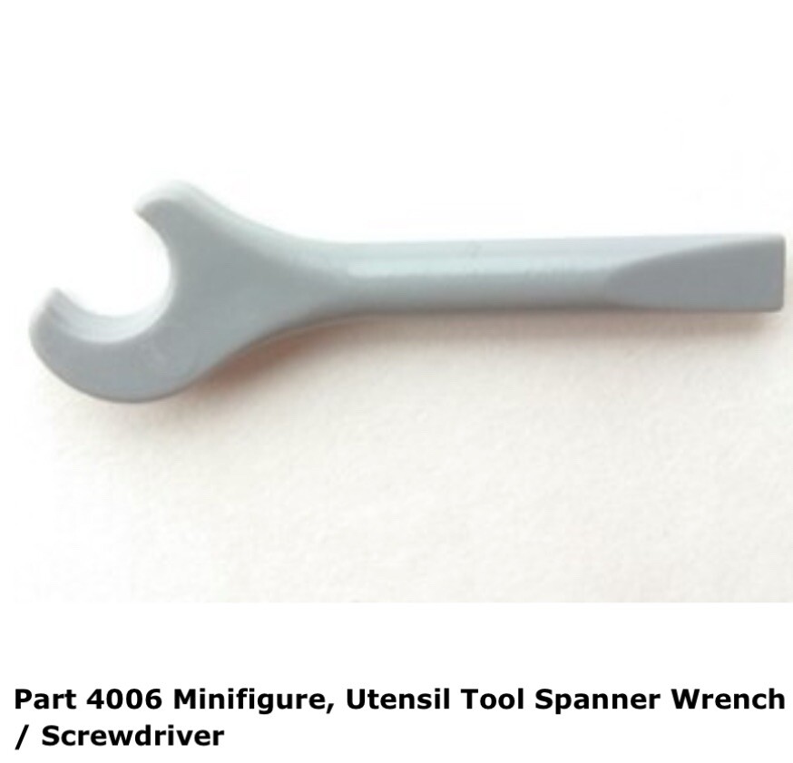 Lego 1x 4006 Light Gray Minifigure Utensil Tool Wrench Town Space Not ...