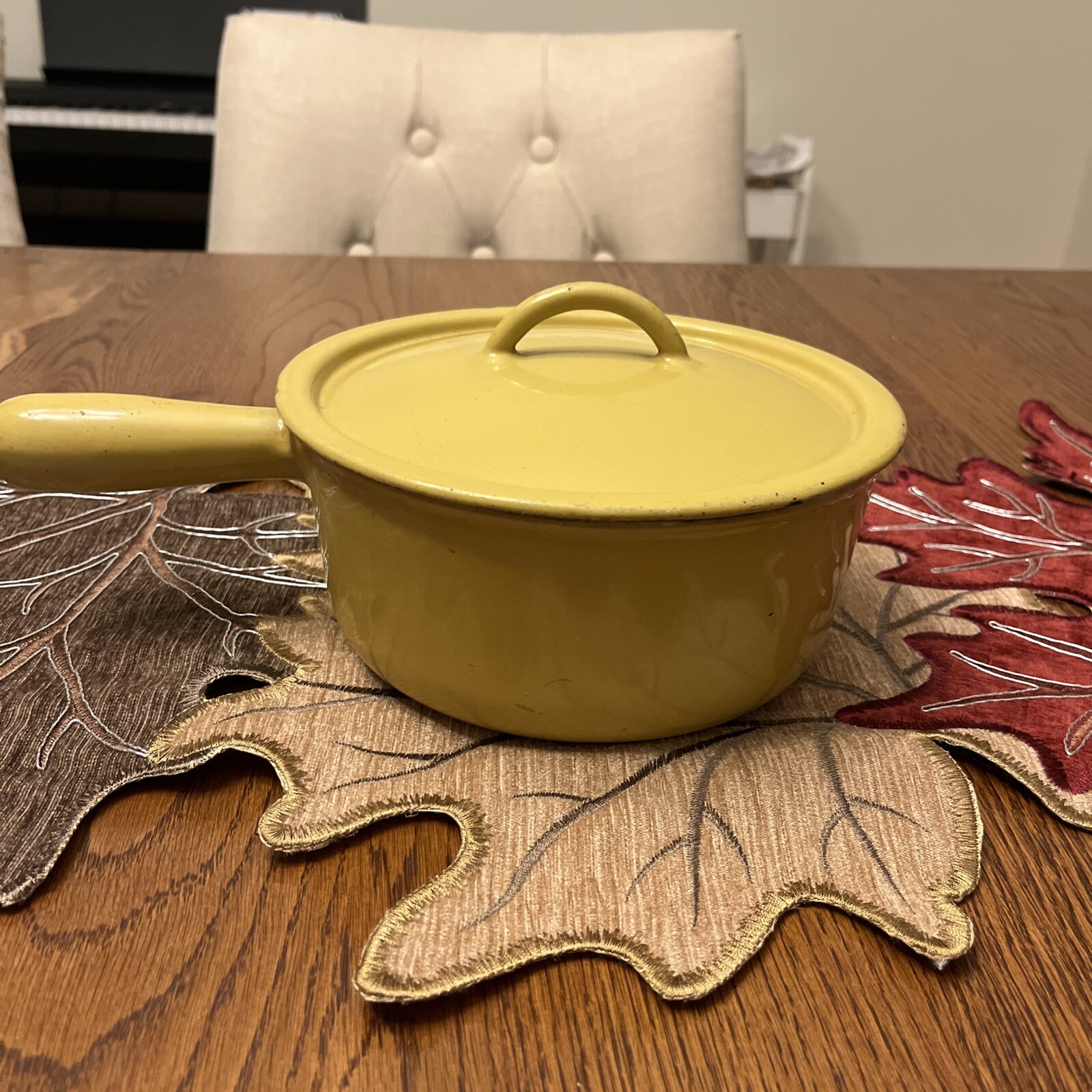 Vintage DESCOWARE FE 18 Pot Mustard Yellow Cast Iron Saucepan Cast Iron ...