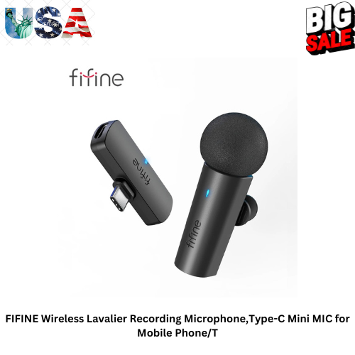 FIFINE Wireless Lavalier Recording Microphone,Type-C Mini MIC for ...
