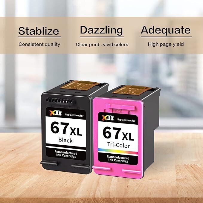 XJI R Ink Cartridges Replacement for HP 67XL 67 XL Black Color Combo ...