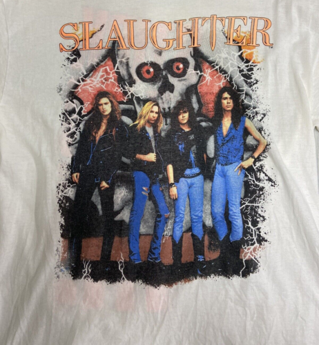 VINTAGE SLAUGHTER STICK IT TO YA! TOUR CONCERT WHITE T-SHIRT one SIDED ...