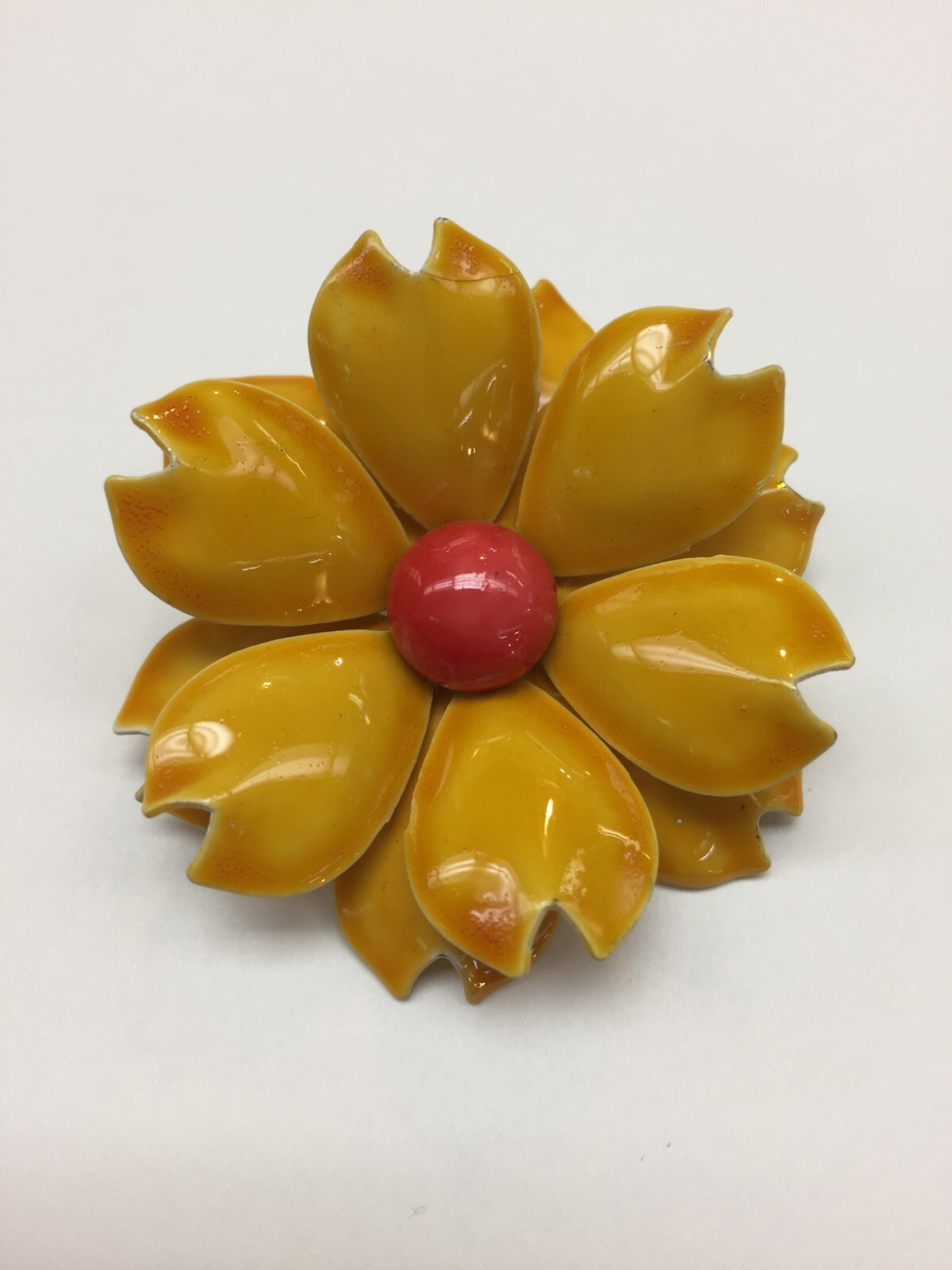 Vintage Orange Yellow Enamel Daisy Flower Brooch - Gem