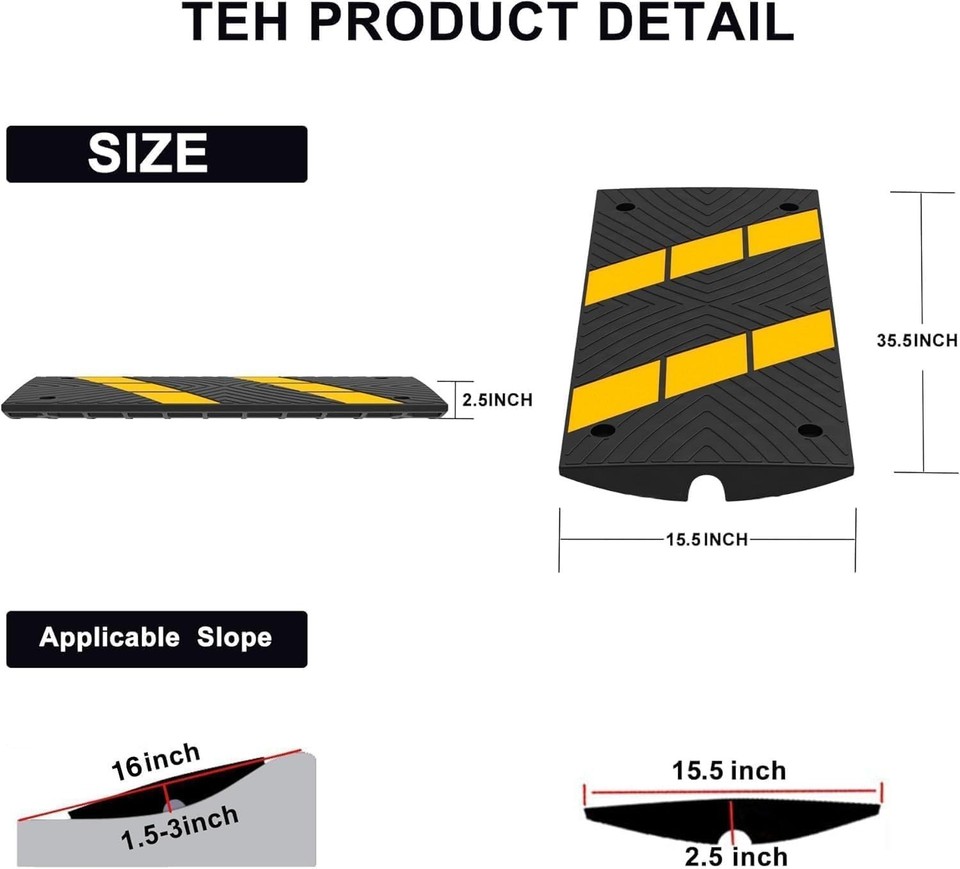 Rubber Curbside Bridge Ramps with Yellow Reflective Stripes for ...