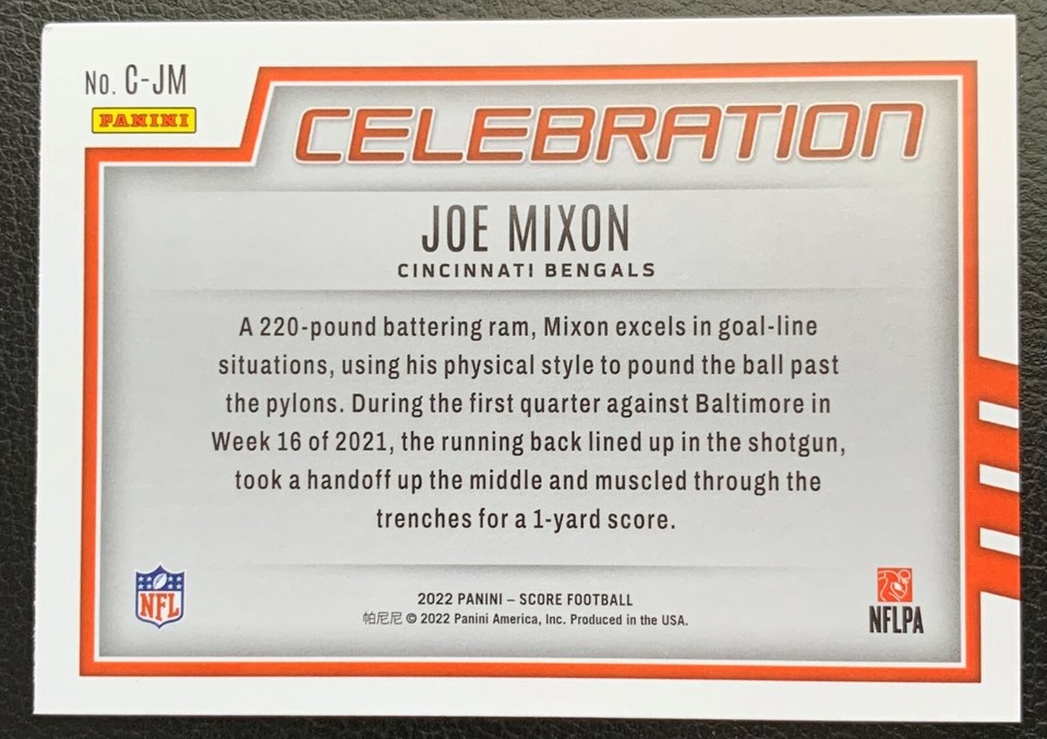 2022 SCORE FOOTBALL CELEBRATION INSERT JOE NIXON CINCINNATI BENGALS #C ...