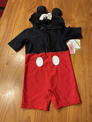 Boys Mickey Mouse Swimsuit Rash guard With Mickey Hood Size 12 Months ...