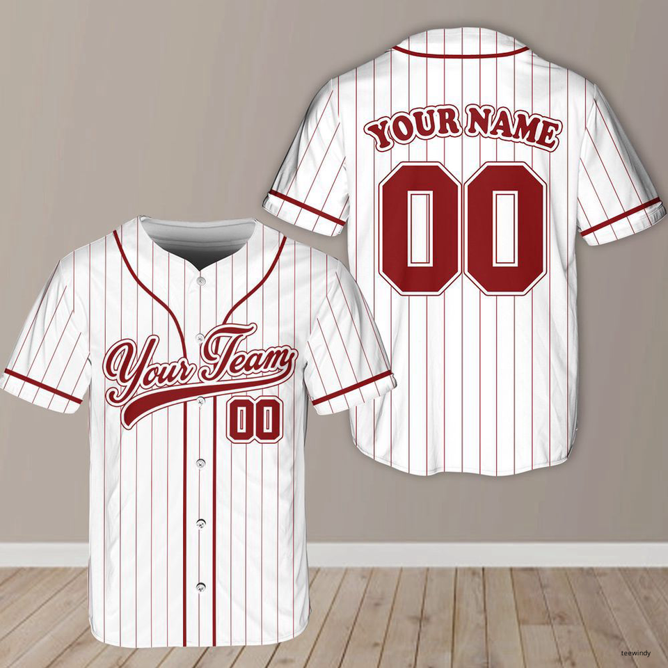 Custom Team Name Number Pinstripe Baseball Jersey Unisex Stripe ...