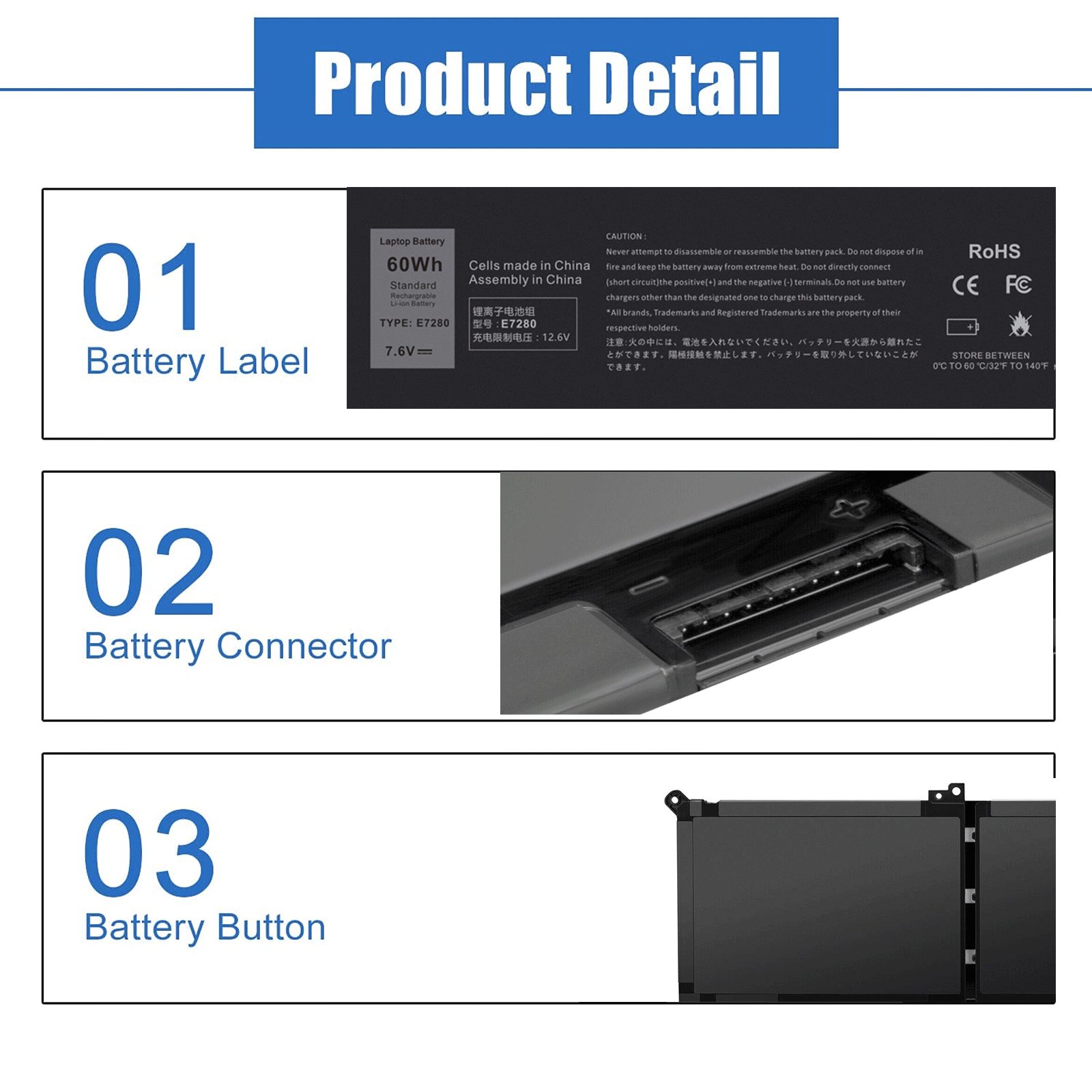 F3YGT DM3WC Battery for Dell Latitude 12 13 14 7280 7290 7380 7390 7480 ...
