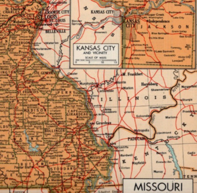 MISSOURI COUNTY MAP - With Insets of St. Louis & Kansas City 1948 ...