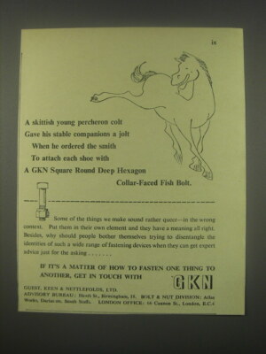 1949 GKN Square Round Deep Hexagon Collar-faced Fish Bolt Ad - Skittish ...
