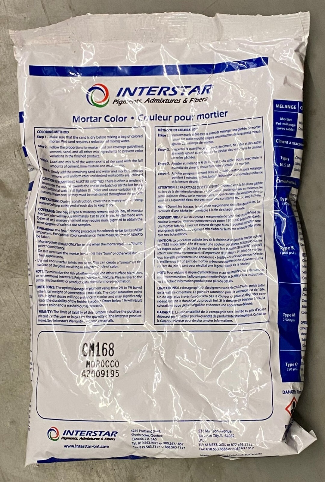 INTERSTAR CANADA CM168 MOROCCO BROWN MORTAR COLORANT CONCRETE CEMENT ...