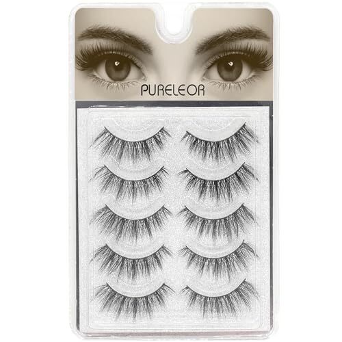 PURELEOR Natural Look Eyelashes 3D Mink Cat Eye Lash Wispies 15mm Manga ...