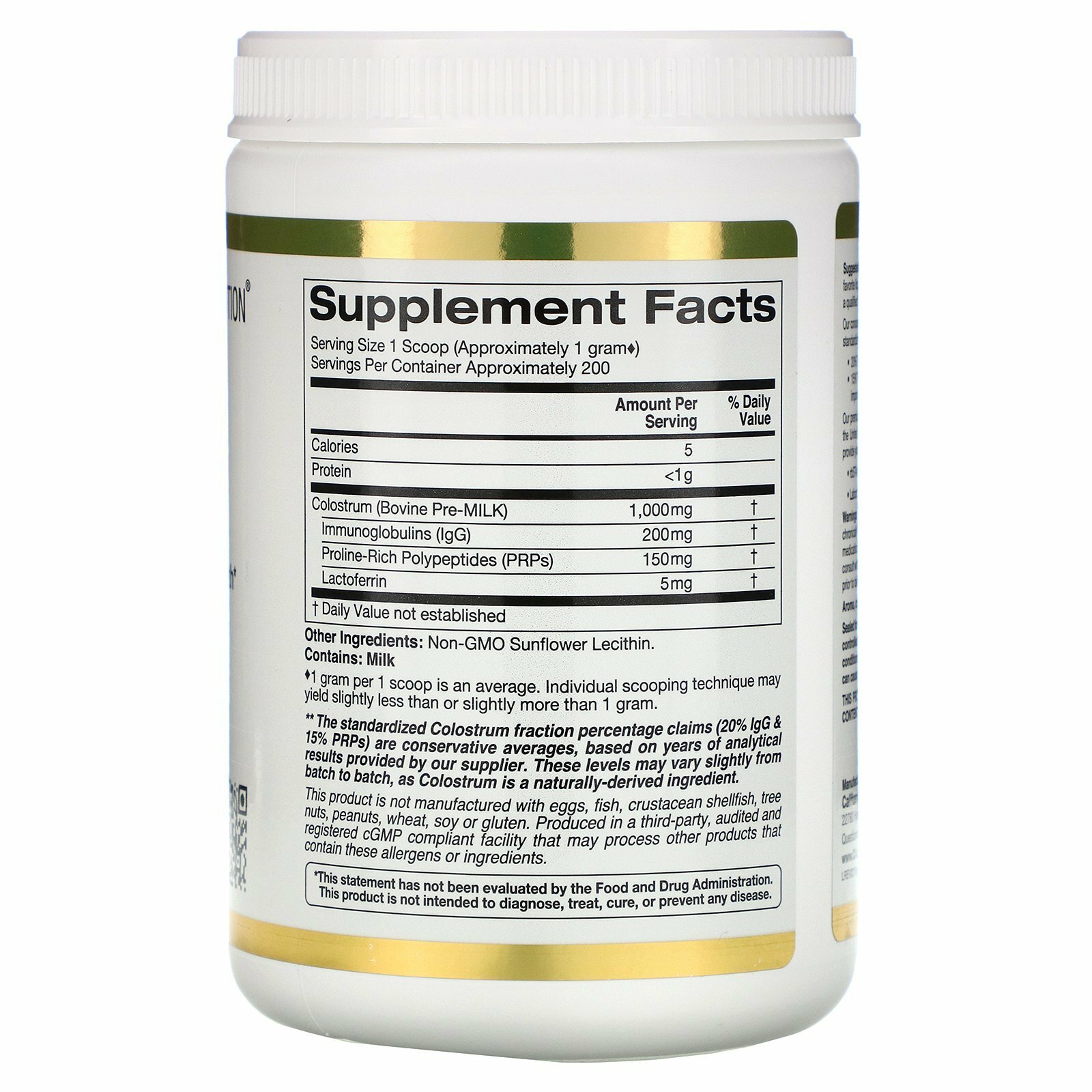 California Gold Nutrition, Colostrum Powder, Concentrated, 7.05 oz (200 ...